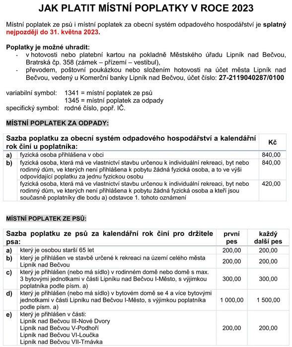 Poplatky za svoz komunálního odpadu v roce 2023 :: Videoblogtvlipnik